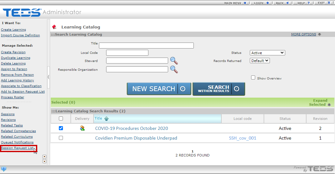 Managing a Session Request List