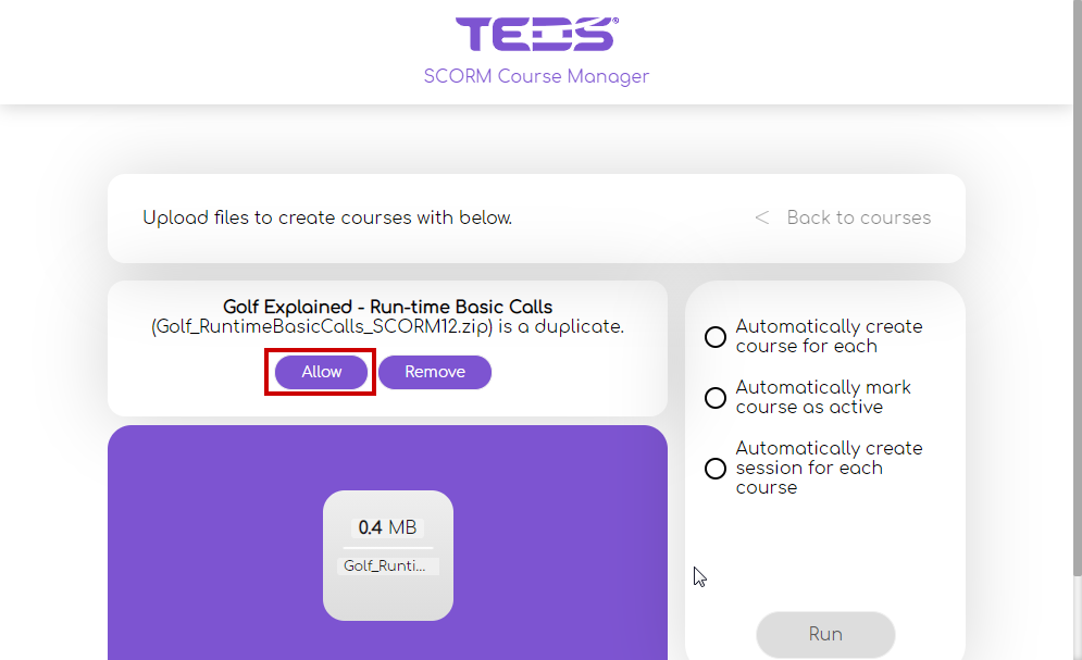 Importing SCORM Content